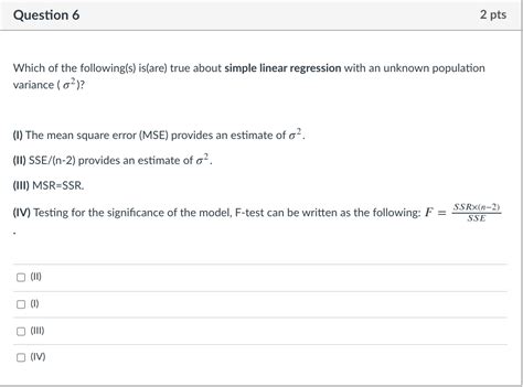solved question 4 1 pts in a regression model which of the