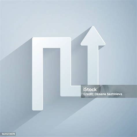 회색 배경에 격리된 용지 컷 화살표 아이콘입니다 방향 화살표 머리 기호입니다 탐색 포인터 기호입니다 종이 아트 스타일 벡터 3차원 형태에 대한 스톡 벡터 아트 및 기타