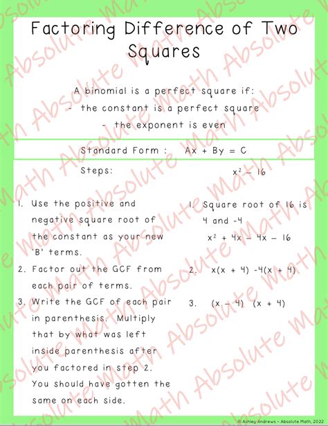 Factoring Difference Of Squares Poster Classful