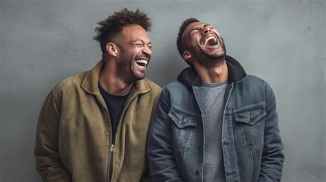 Premium Photo Two Men Having Fun Isolated Over Grey Wall