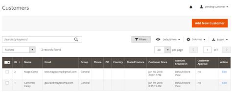 pending registrations in backend grid support portal for magento