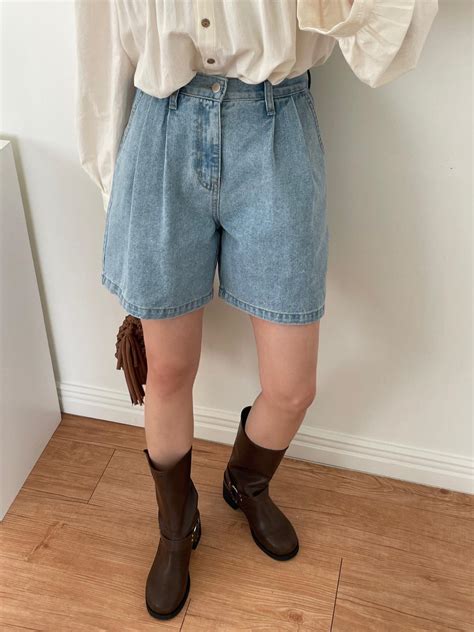 미뉴트 데님반바지 핀턱반바지 여자청반바지 핀턱청바지 5부청바지 여자와이드반바지 여성숏팬츠 여자여름바지