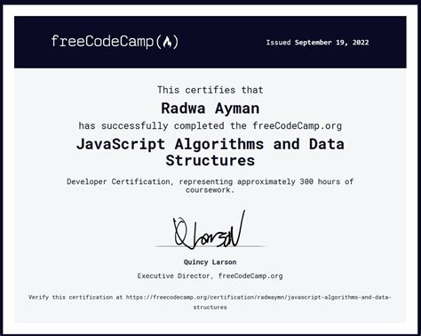radwa ayman on linkedin i just earned the javascript algorithms and data structures certification…