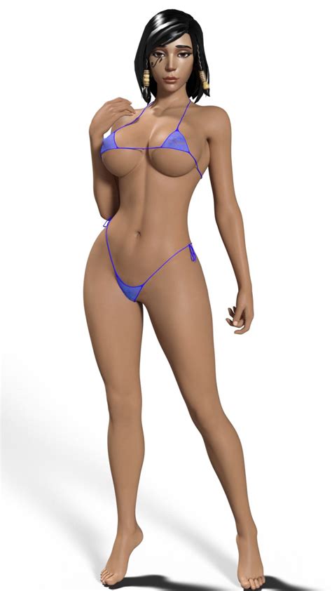 Rule 34 1girls 3d Bare Legs Bikini Black Hair Blue Bikini Braid Breasts Brown Eyes Brown