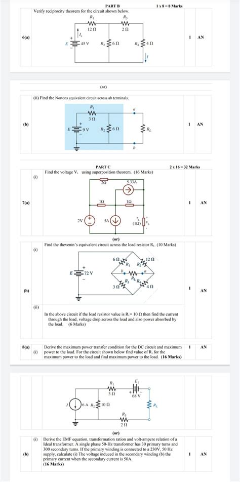 Solved 1 X 8 8 Marks Part B Verify Reciprocity Theorem For