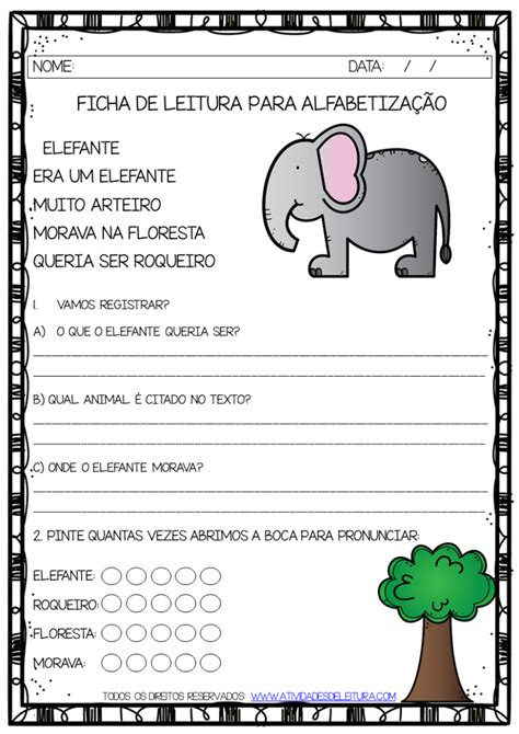 Ficha De Leitura Para Alfabetização Artofit