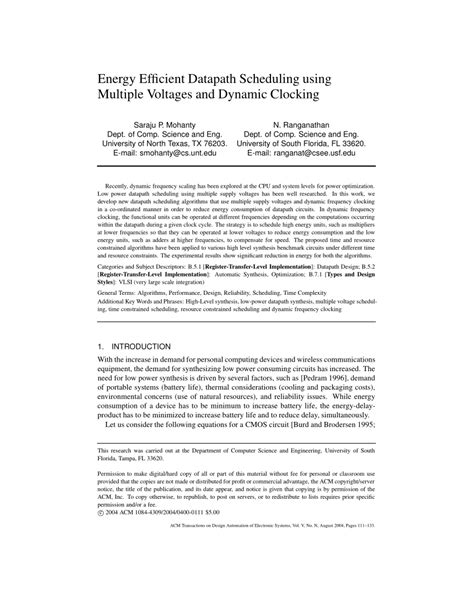Pdf Energy Efficient Datapath Scheduling Using Multiple Voltages And