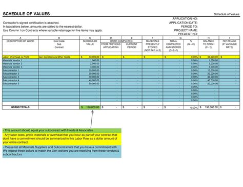 free printable schedule of values templates [pdf excel] construction