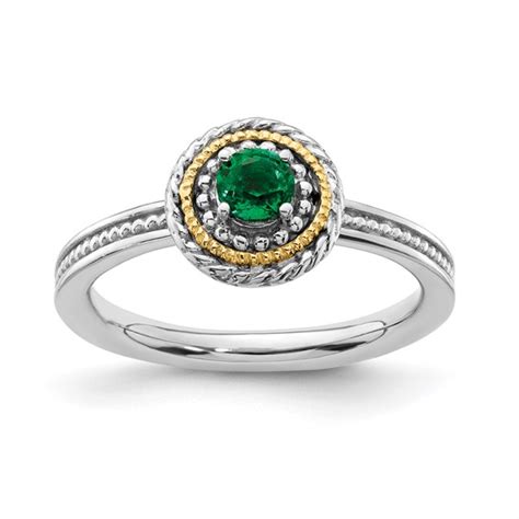 Sterling Silver 14k Stackable 14 Ct Created Emerald Ring Rope Bezel Qsk918