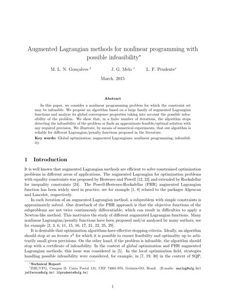 Pdf Augmented Lagrangian Methods For Nonlinear Programming With
