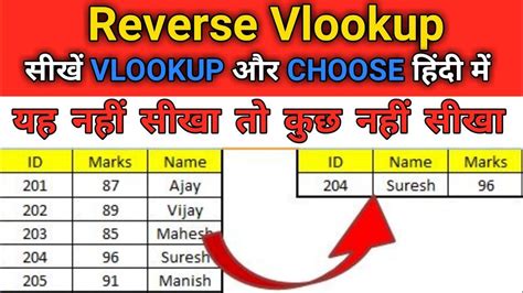 How To Use Reverse Vlookup In Excel In Hindi Vlookup Choose Function Right To Left Vlookup Artofit