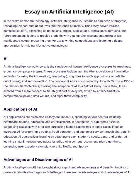 Essay On Artificial Intelligence Ai Example Edit And Download