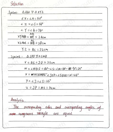 solved 1 given delta abc≌ delta xyz solve for the angles and sides