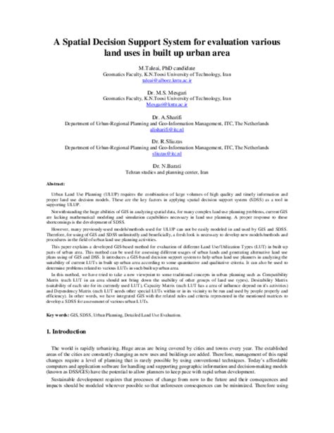 Pdf A Spatial Decision Support System For Evaluation Various Land Uses In Built Up Urban Area