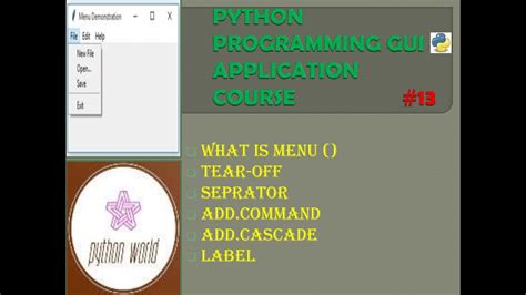 what is menu bar in python tkinter part 13 python world youtube