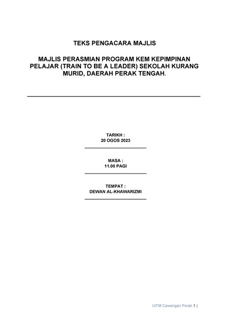 TEKS Emcee Good TEKS PENGACARA MAJLIS MAJLIS PERASMIAN PROGRAM KEM