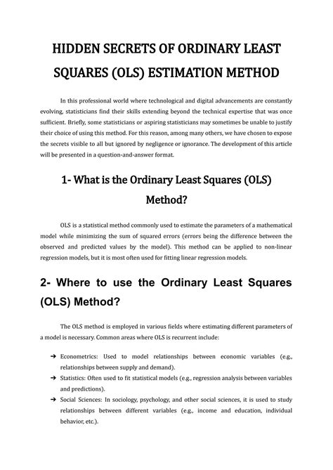 Solution Hidden Secrets Of Ordinary Least Squares Ols Estimation
