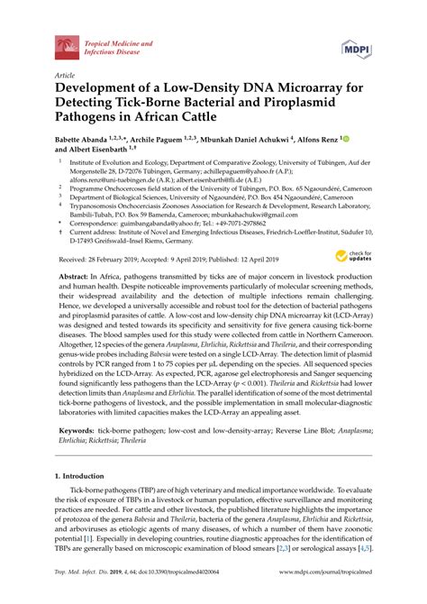 Pdf Development Of A Low Density Dna Microarray For Detecting Tick Borne Bacterial And