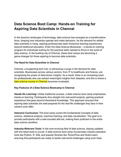 Ppt Data Science Boot Camp Hands On Training For Aspiring Data Scientists In Chennai