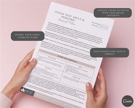 Editable Patch Test Consent Waiver Form Template For Beauty Salon Estheticians Etsy