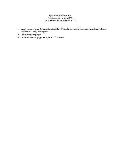 quantitative methods assignment 1