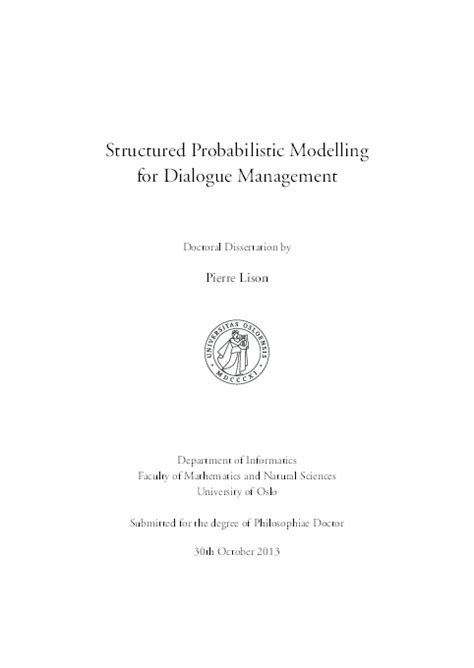 Pdf Structured Probabilistic Modelling For Dialogue Management