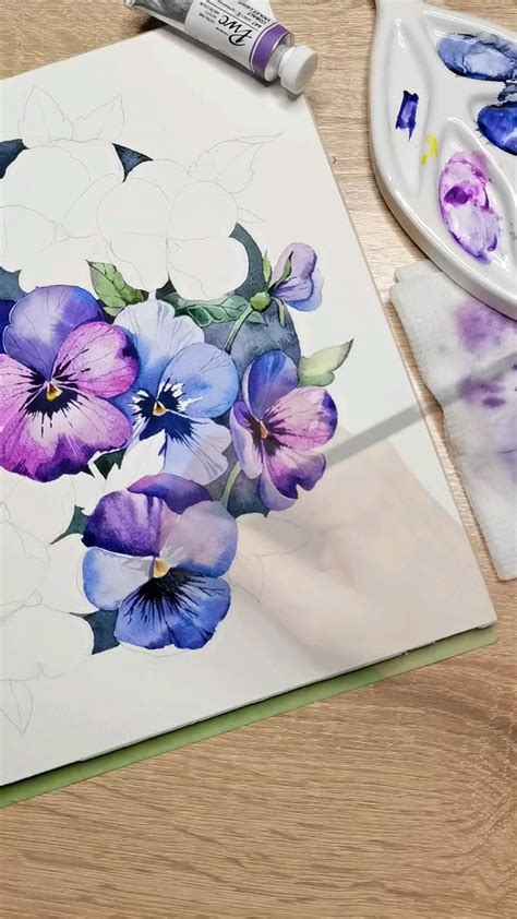 Анютины глазки Акварель Акварельные открытки Уроки акварельной живописи Акварель