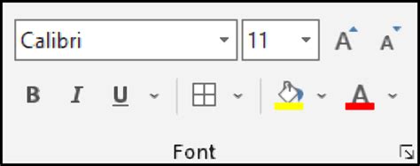 Ms Excel 004 Font Group Font Style Font Size Bold Italic Fill