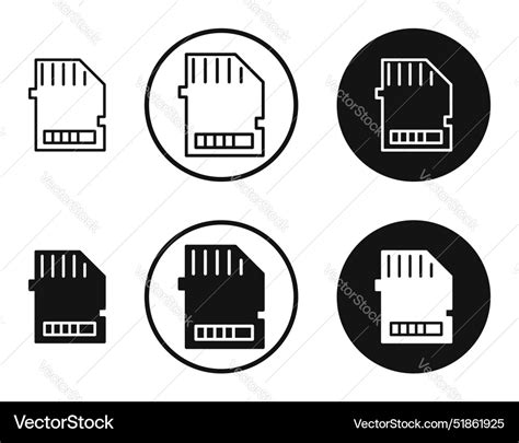 Sd Card Icon Set In Black And White Outlines Vector Image
