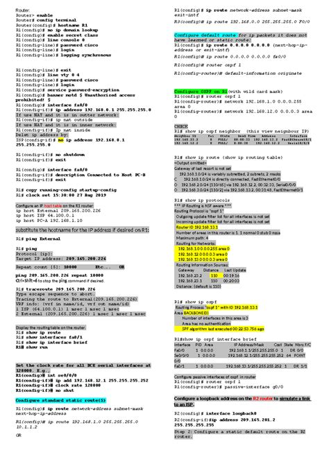 Cheat Sheet Lans And Routing Router Router Enable Router Config Terminal Router Config