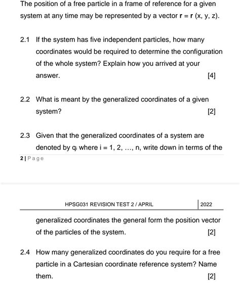 Solved The Position Of A Free Particle In A Frame Of Chegg