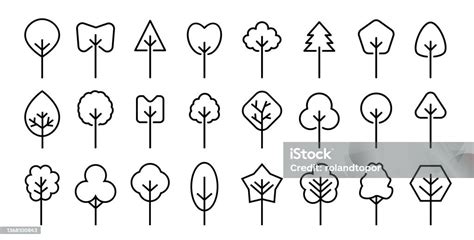 검은 나무 아이콘 세트입니다 겨울 철 디자인 요소와 단순히 픽토그램 컬렉션 격리된 벡터 일러스트레이션입니다 기하 도형에 대한 스톡 벡터 아트 및 기타 이미지 Istock