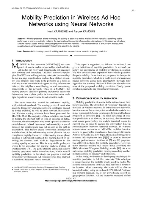 Pdf Mobility Prediction In Wireless Ad Hoc Networks Using Neural Networks