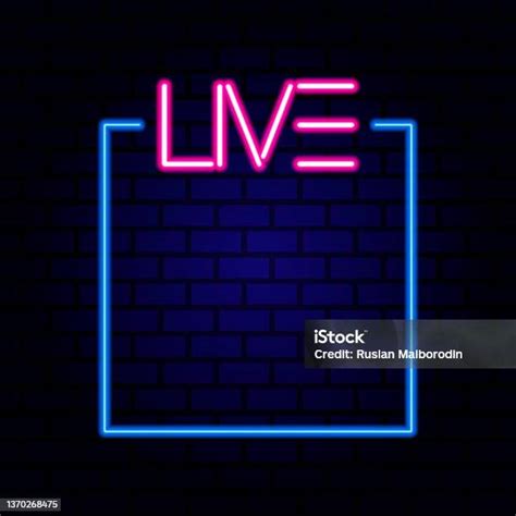 벽돌 벽에 프레임 네온 사인과 함께 살고있다 벡터 일러스트레이션 간판에 대한 스톡 벡터 아트 및 기타 이미지 간판 공연 네온 Istock