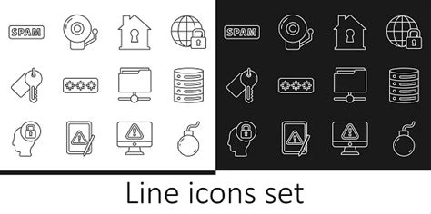 폭발 할 준비가 라인 폭탄을 설정 서버 데이터 웹 호스팅 보호하에 집 암호 표시 키 스팸 Ftp 폴더와 울리는 알람 벨 아이콘 벡터 Brand Name Smart Phone