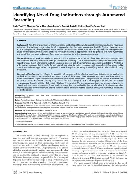 Pdf Identifying Novel Drug Indications Through Automated Reasoning