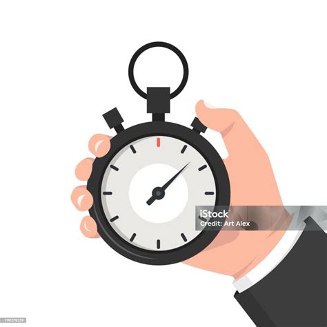 스톱워치를 들고 있는 남성 손 시간 관리 개념입니다 벡터 그림입니다 스톱워치에 대한 스톡 벡터 아트 및 기타 이미지 스톱워치