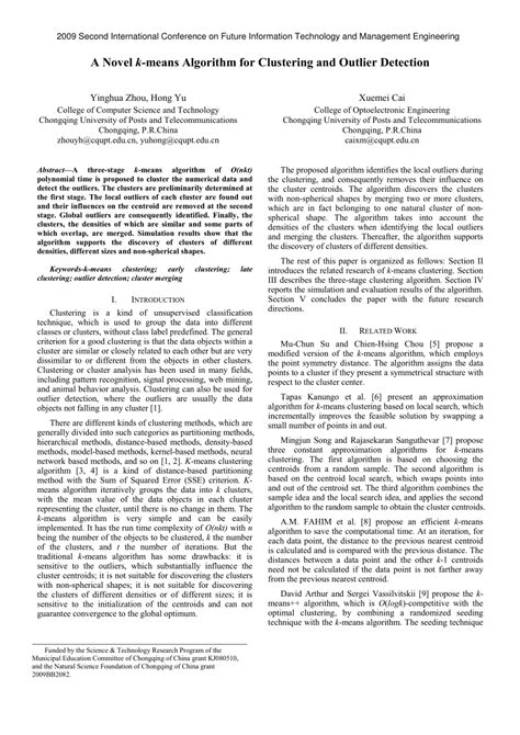 Pdf A Novel K Means Algorithm For Clustering And Outlier Detection