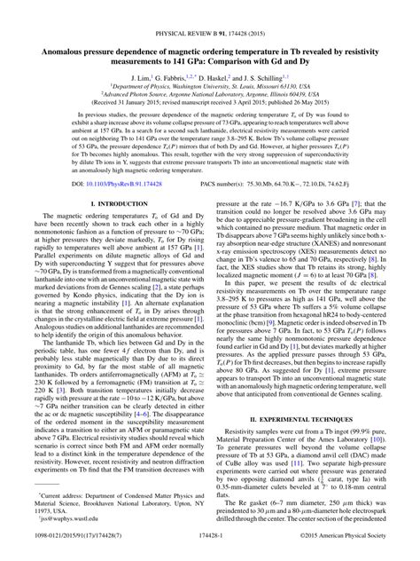 Pdf Anomalous Pressure Dependence Of Magnetic Ordering Temperature In