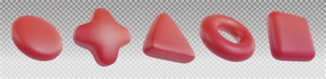 현실적인 부드러운 스타일의 3d 만화 빨간색 간단한 기하학적 모양 세트 투명한 배경에 최소한의 형태를 수집합니다 벡터 그림입니다 모양에 대한 스톡 벡터 아트 및 기타 이미지