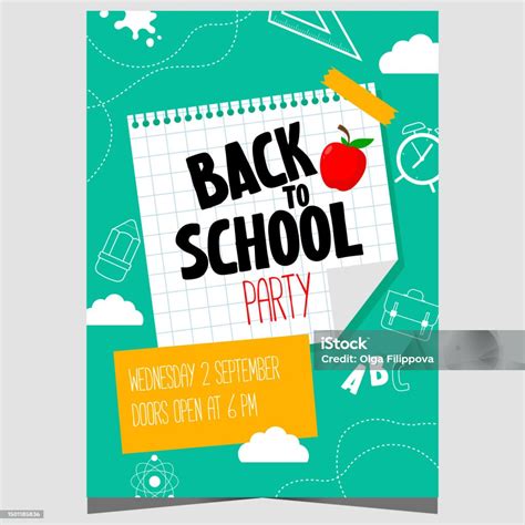 학교 파티 초대장 포스터 또는 배너 디자인으로 돌아갑니다 신학기에 대한 스톡 벡터 아트 및 기타 이미지 신학기 교육