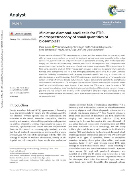 Pdf Miniature Diamond Anvil Cell For Ftir Microspectroscopy Of Small