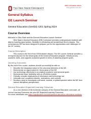 GE Launch Seminar General Education Course Overview Course Hero