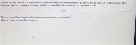 Solved A Classic Counting Problem Is To Determine The Number
