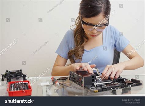 Asian Woman Installing Repairing Cpu Socket Stock Photo Shutterstock