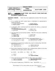 LOGIC CIRCUITS Final Exam Q ANSWER KEY Babe Of EECE LOGIC CIRCUITS SWITCHING