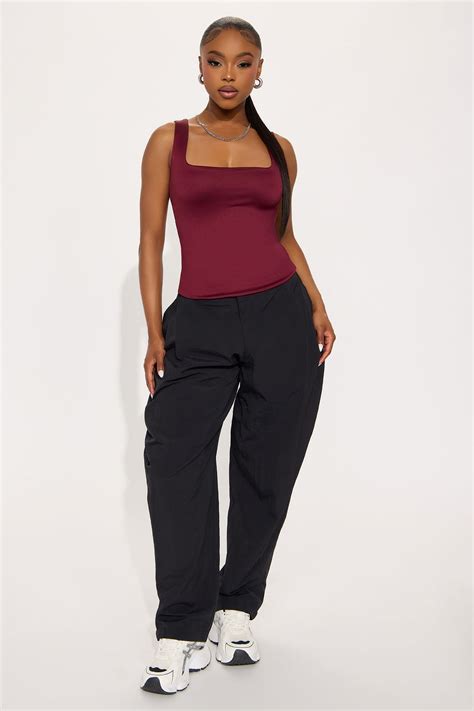Contour Double Lined Square Neck Tank Top Wine Fashion Nova