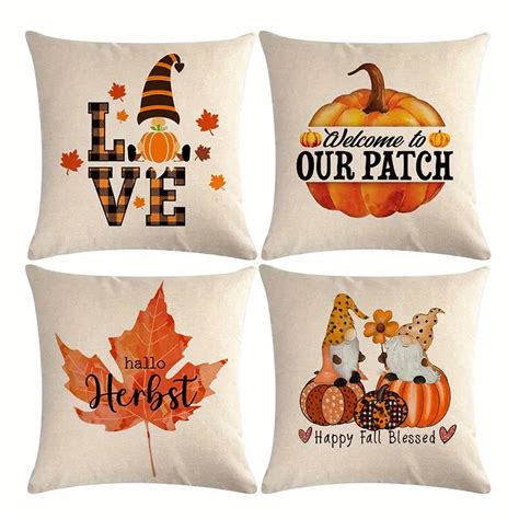 4pcs 나뭇잎 정신 호박과 빨간 트럭 던져 베개 커버 가을 수확 추수 감사절 조합 장식 베개 케이스 가을 Temu