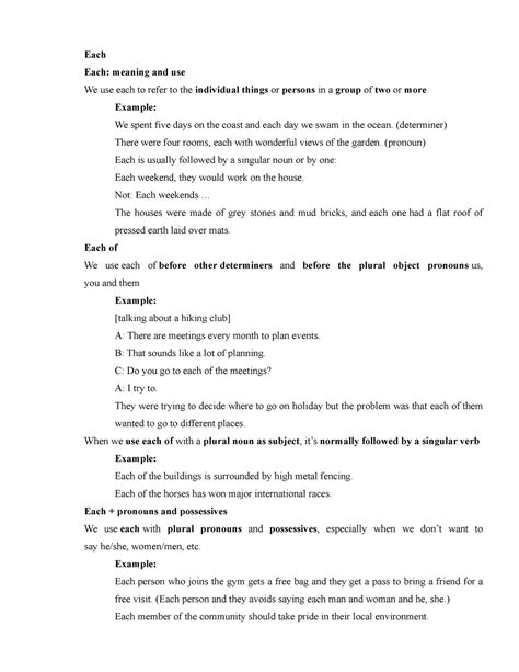 13 Each Grammar Each Each Meaning And Use We Use Each To Refer To The Individual Things Or