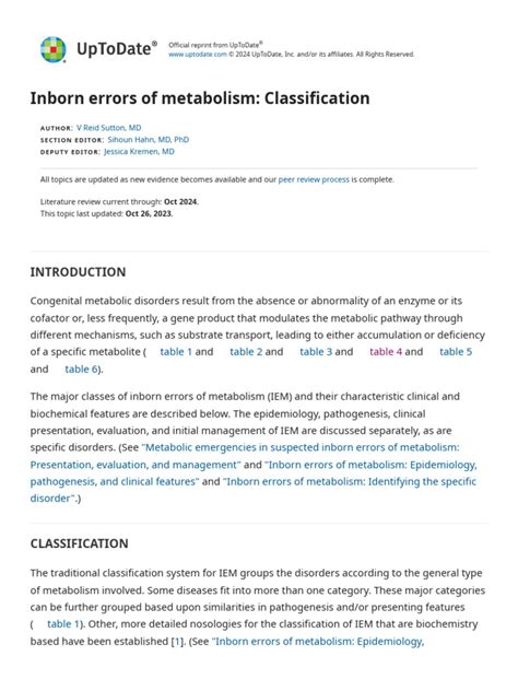Inborn Errors Of Metabolism Classification Uptodate 2024 Pdf Metabolism Mitochondrion